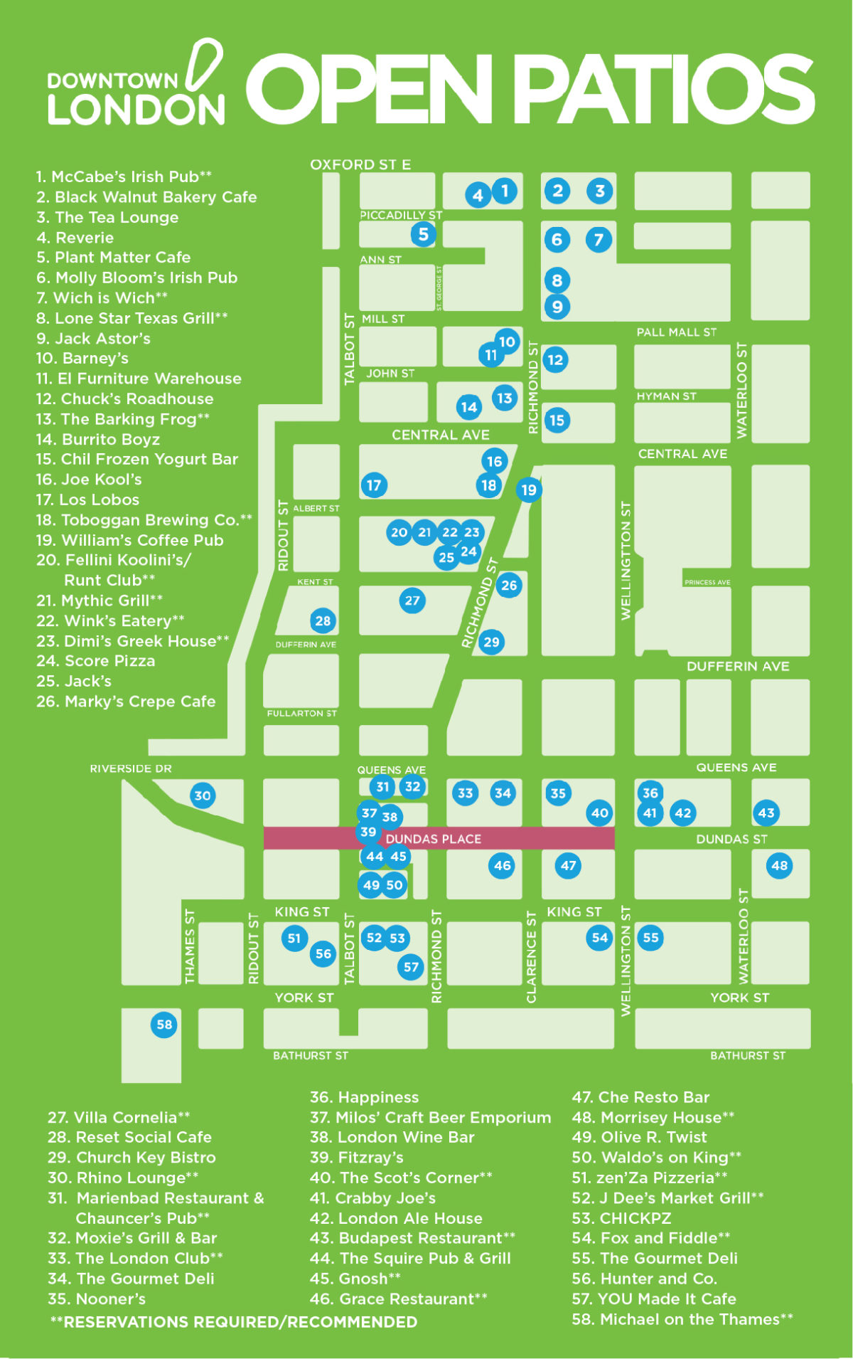 Open Patios Map - Downtown London